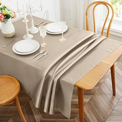 1 Pack Tan Satin Tablecloth, 58 x 102 Inches Rectangle Tan Table Cover ...