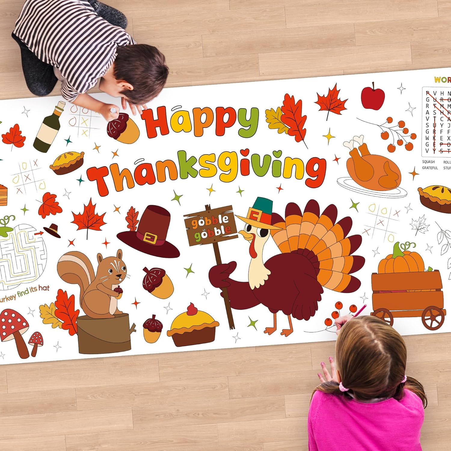 1 Pack Thanksgiving Coloring Tablecloth for Kids,Thanksgiving Crafts ...