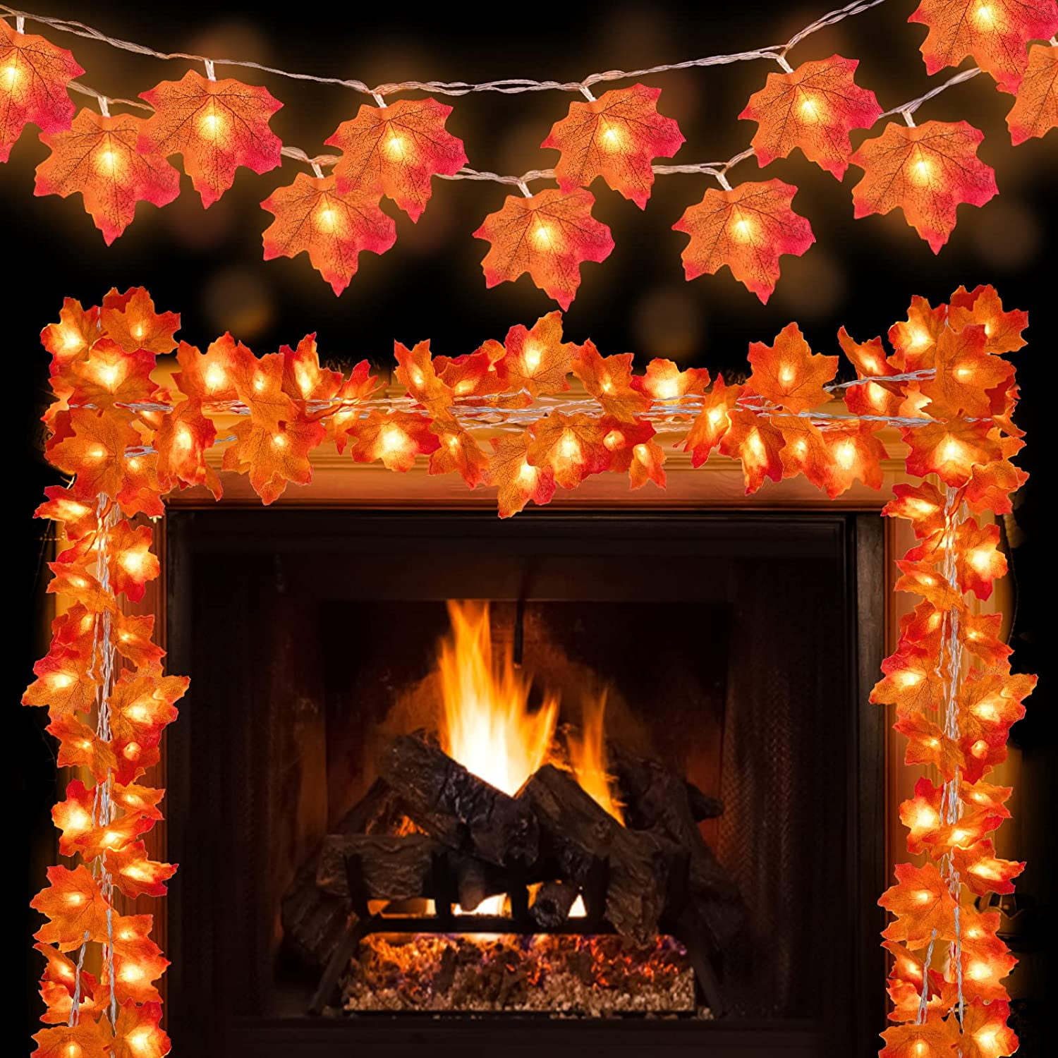 1 Pack Thanksgiving Maple Leaves Lights Fall Garland with Lights, 20ft ...