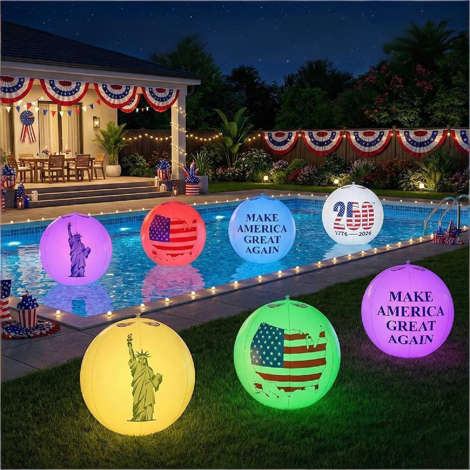 1 Pack US 250th Anniversary Solar Floating Pool Lights, 16" Inflatable ...