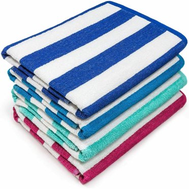 Terry Cabana Plush Towels for Beach Swimming Pool, Navy White, Set of 4 ...