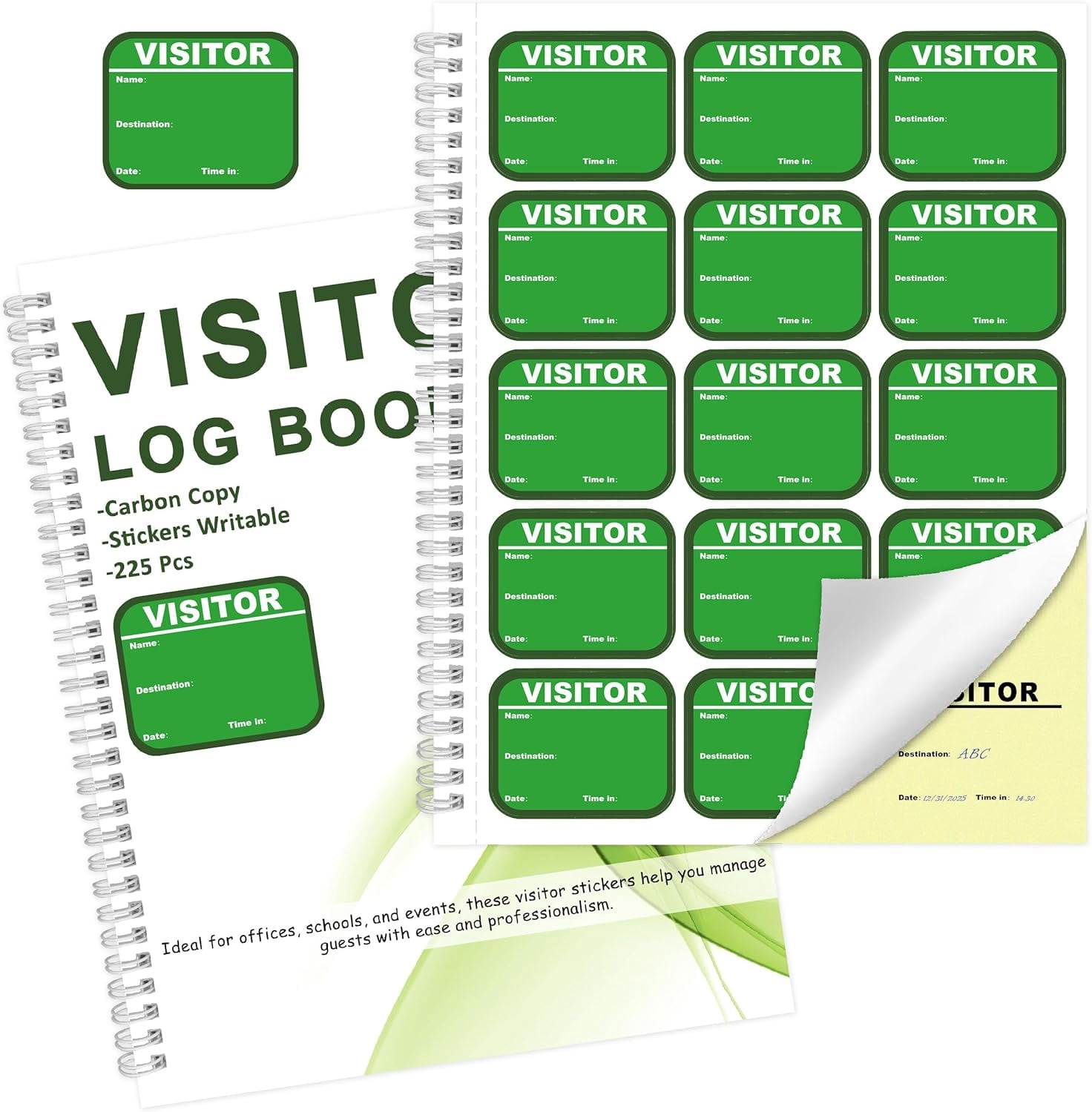 1 Pack Visitor Badges with Carbon Copy Stickers Letter Size Log Book ...