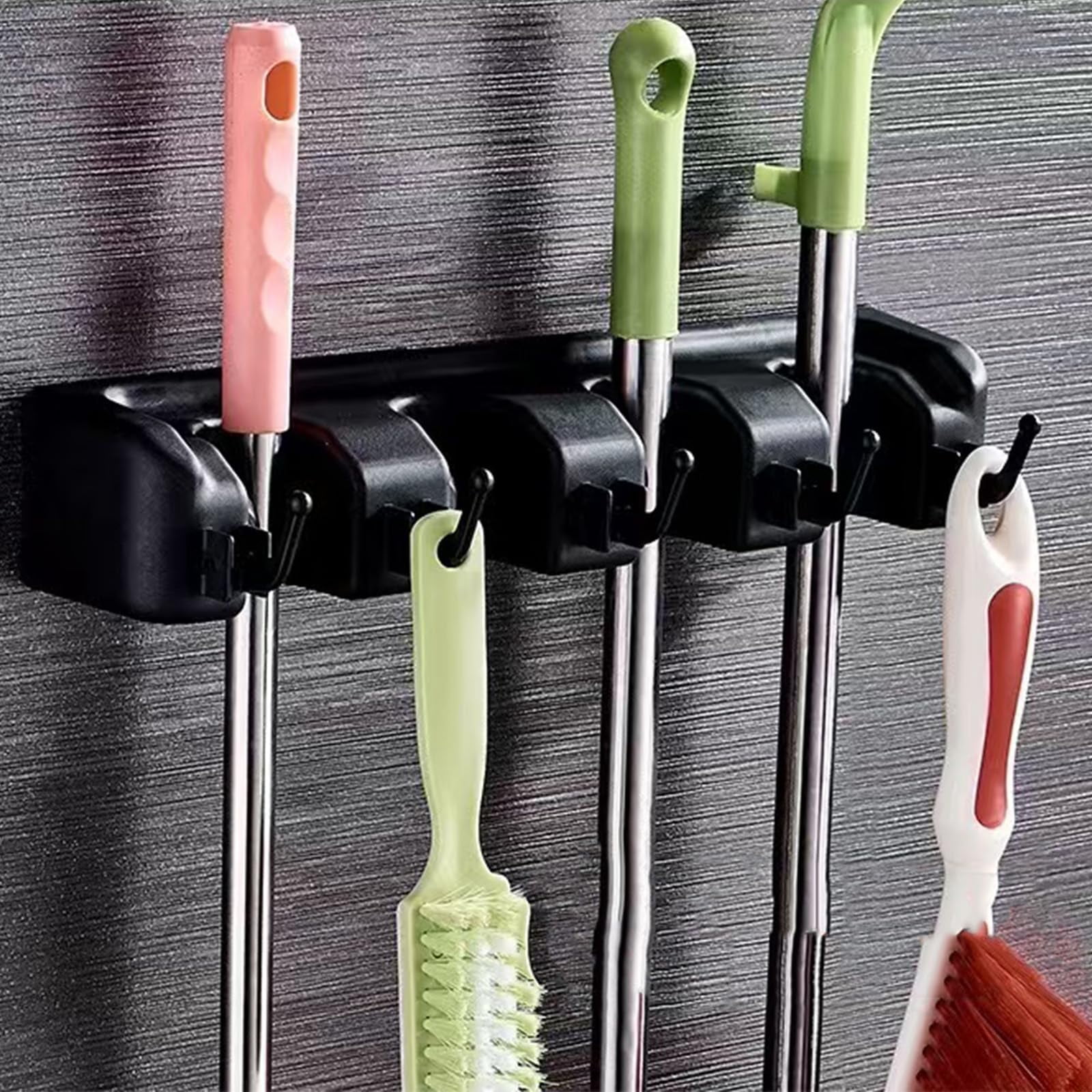 1 Pack Wall-Mounted Broom and Mop Holder, 4 Slots & 5 Hooks ...