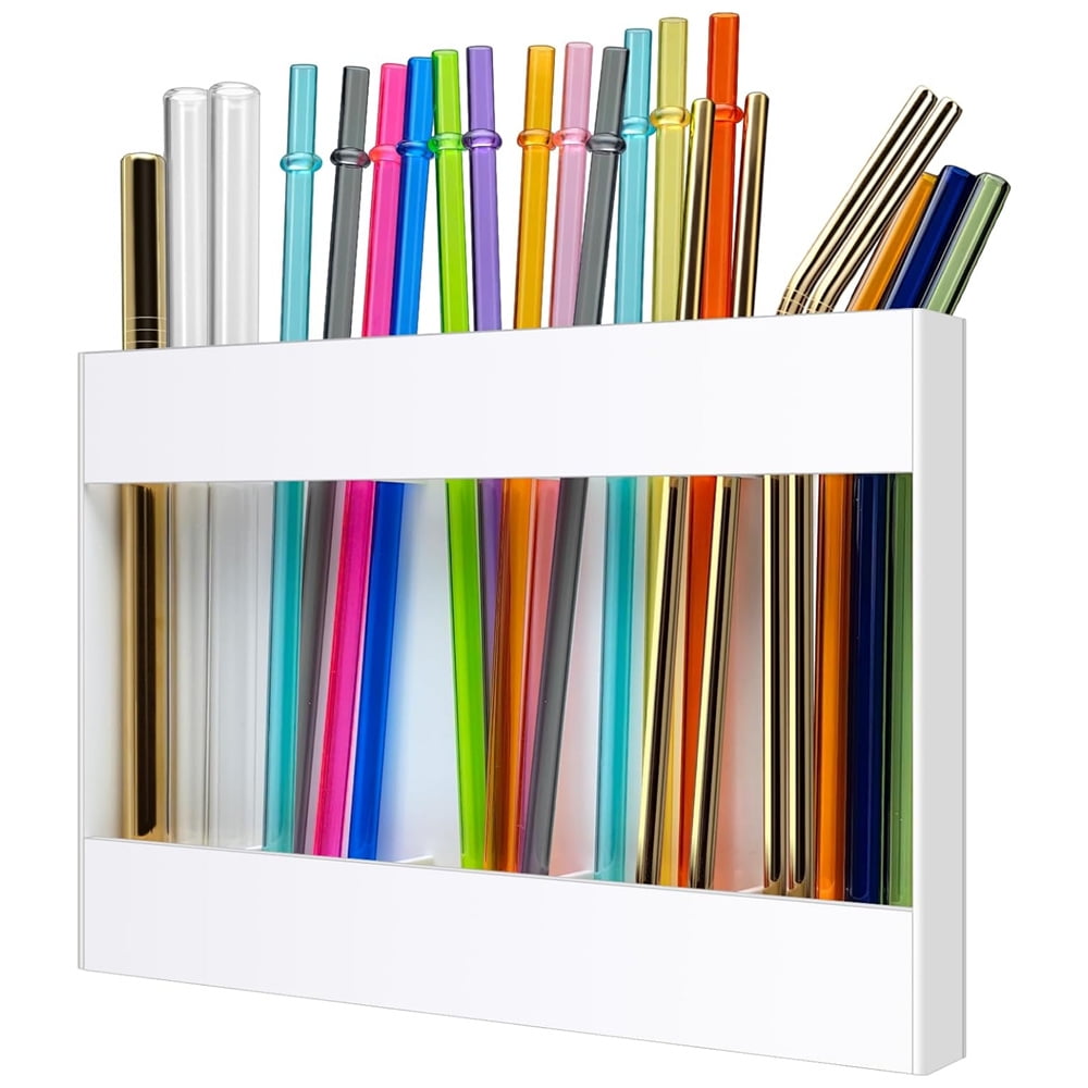 1 Pack White Acrylic Straw Holder,Reusable Straw Organizer,Standard ...