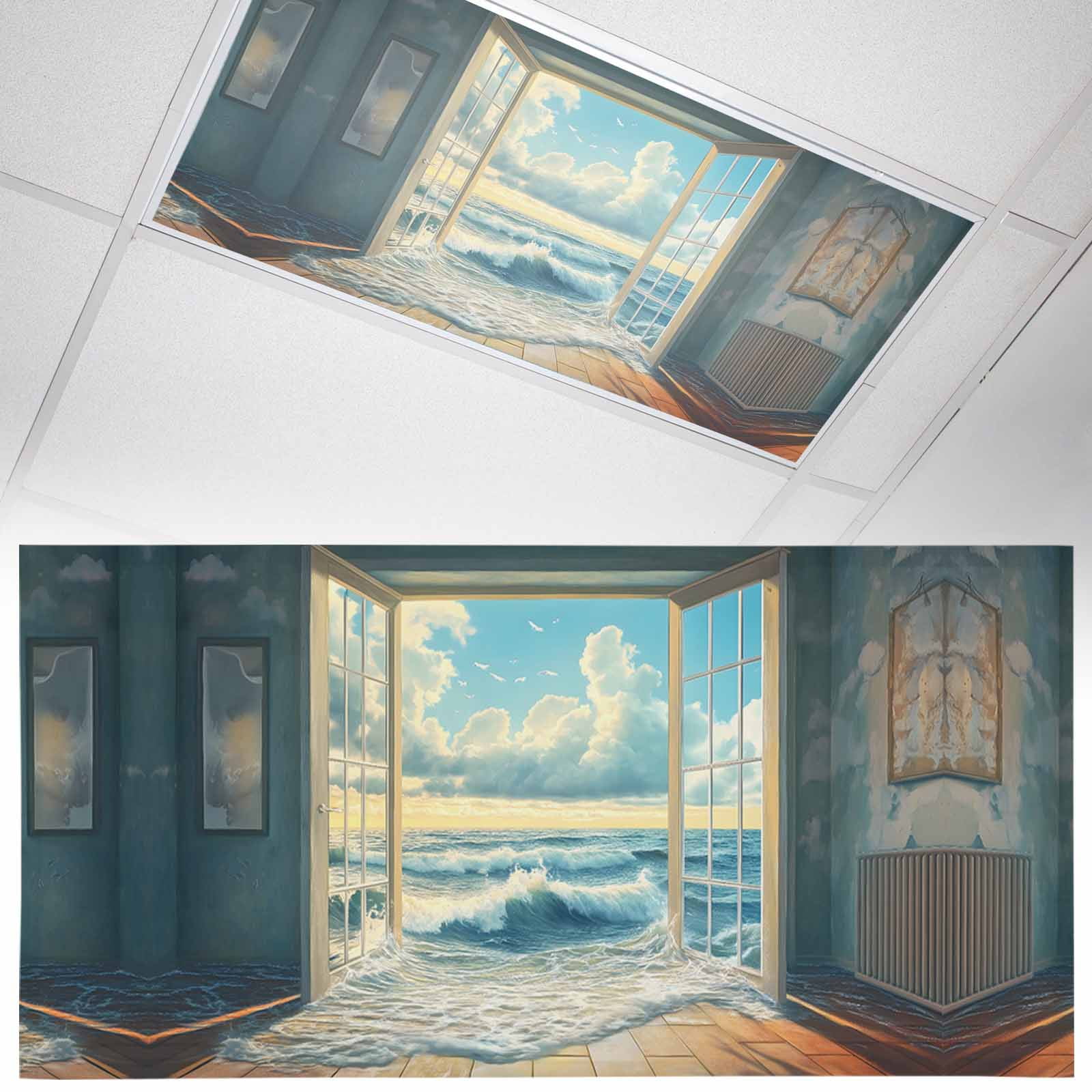 1 Pack Window On The Ocean Fluorescent Light Covers for Ceiling Lights ...