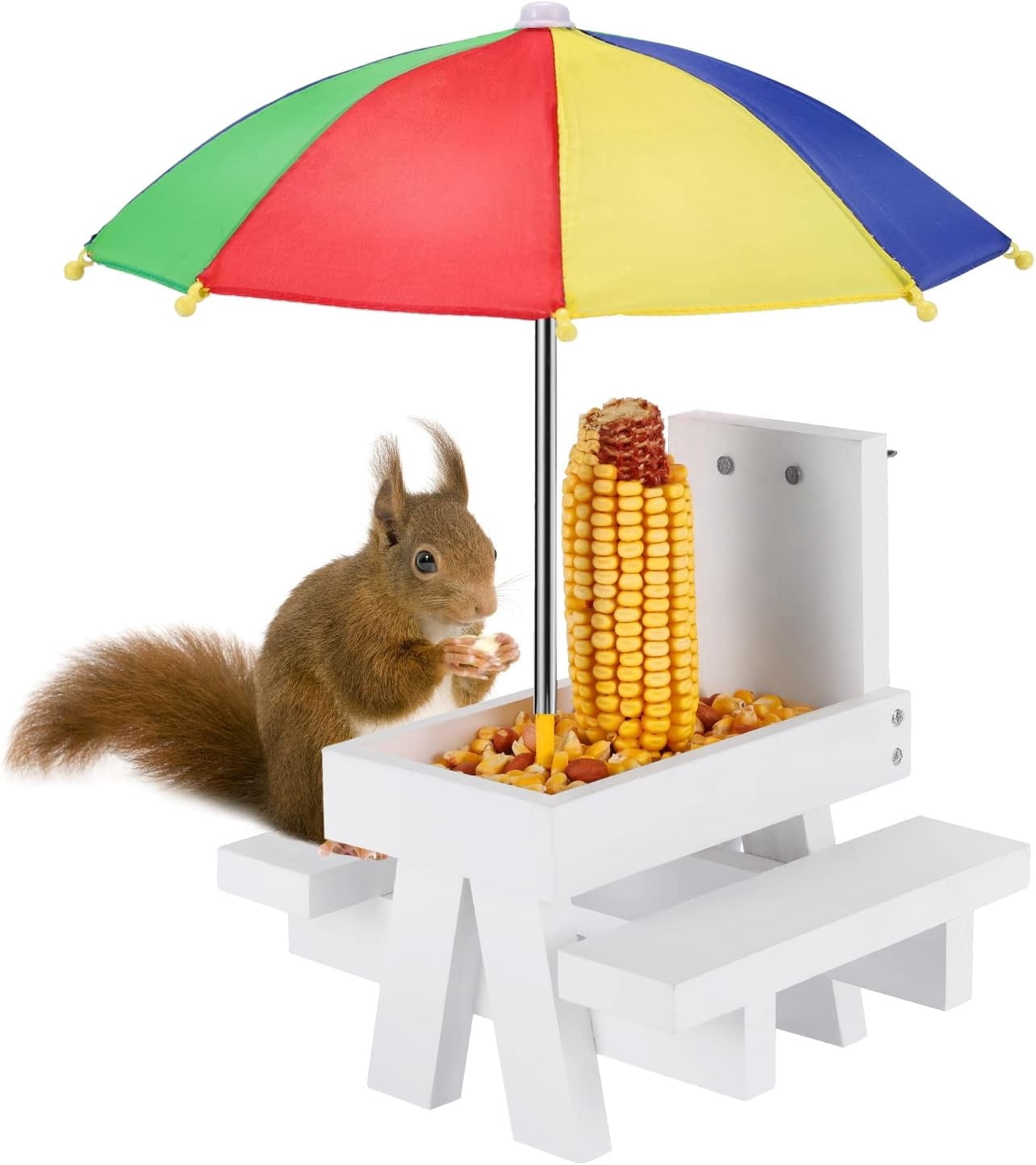 1 Pack Wooden Squirrel Feeder Table with Umbrella, Cedar Picnic Table ...