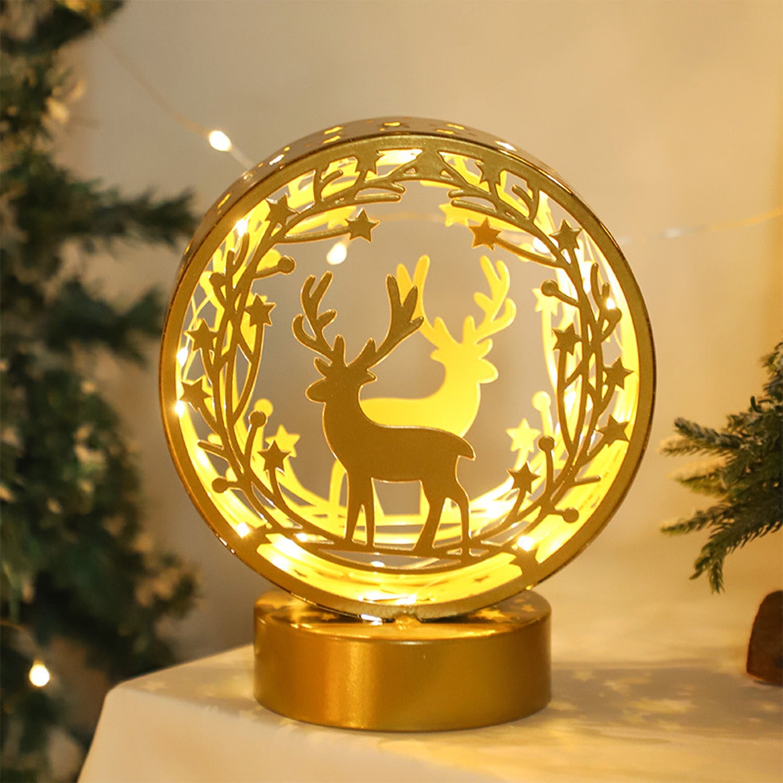 1-Pack Wrought Iron LED Christmas Night Light Hollow Glowing Ornament 7 ...