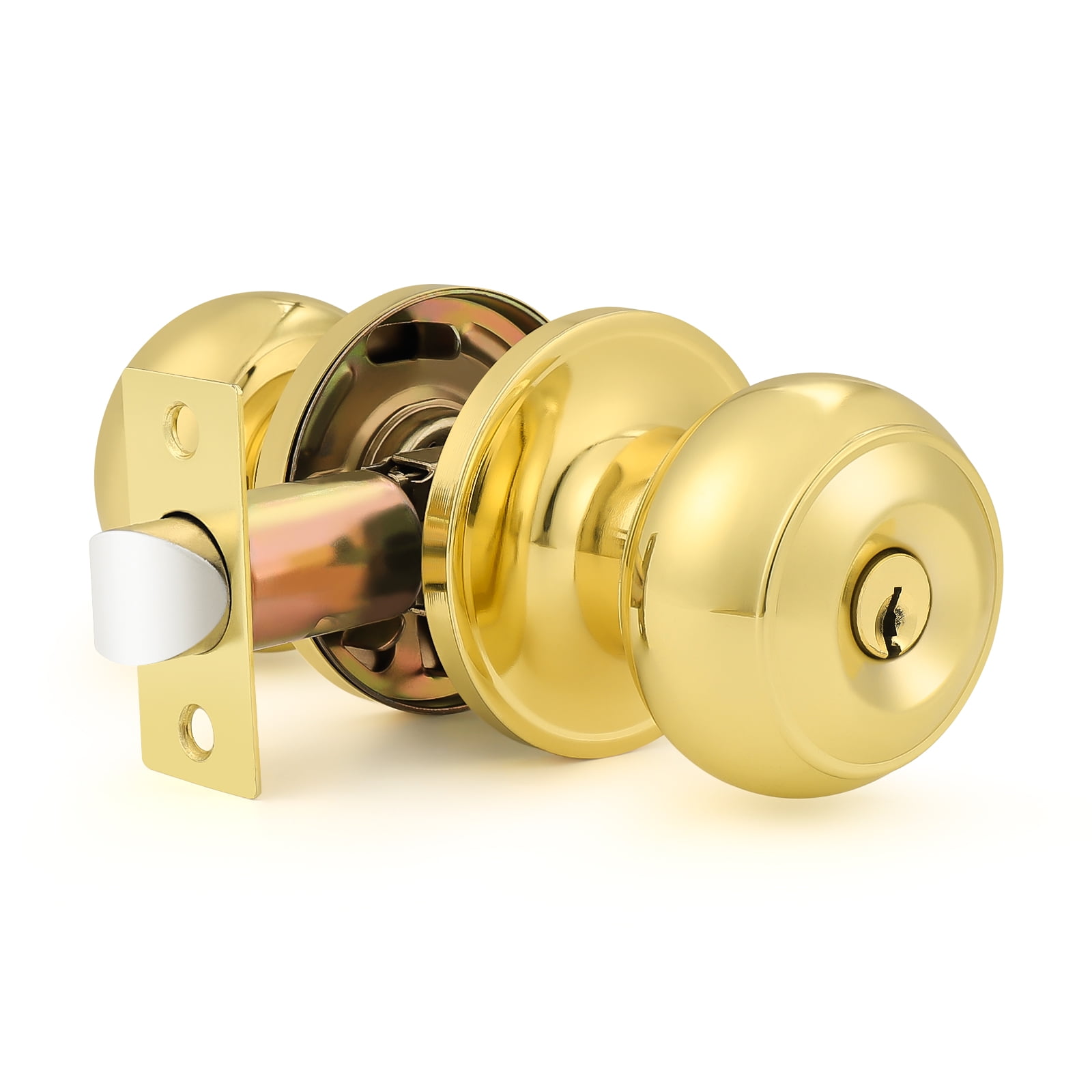 (1 Pack) knobelite Polished Brass Round Entry Door Knobs with Key ...