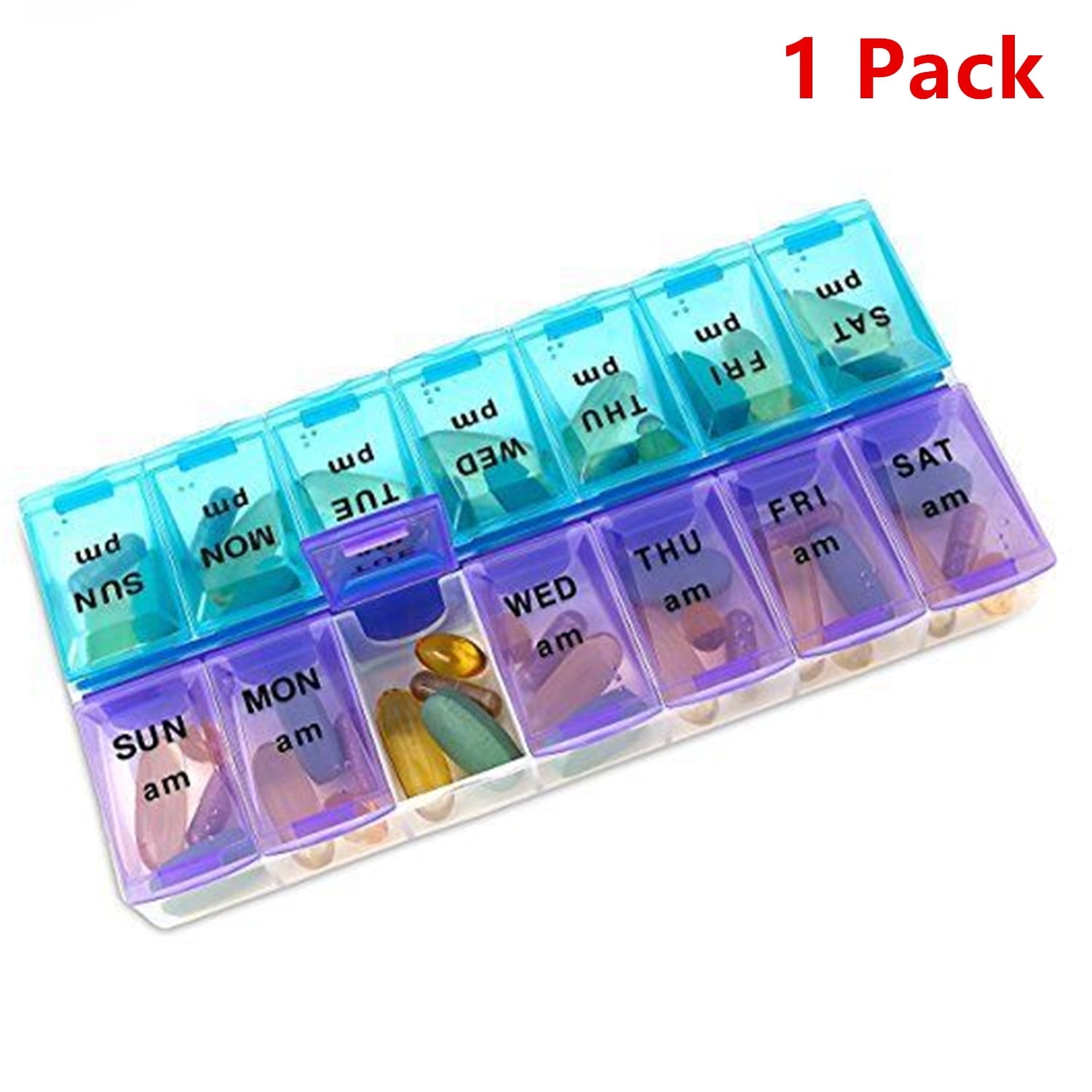 HomeNite Large Weekly Pill Organizer, 14 Compartments, AM and PM ...