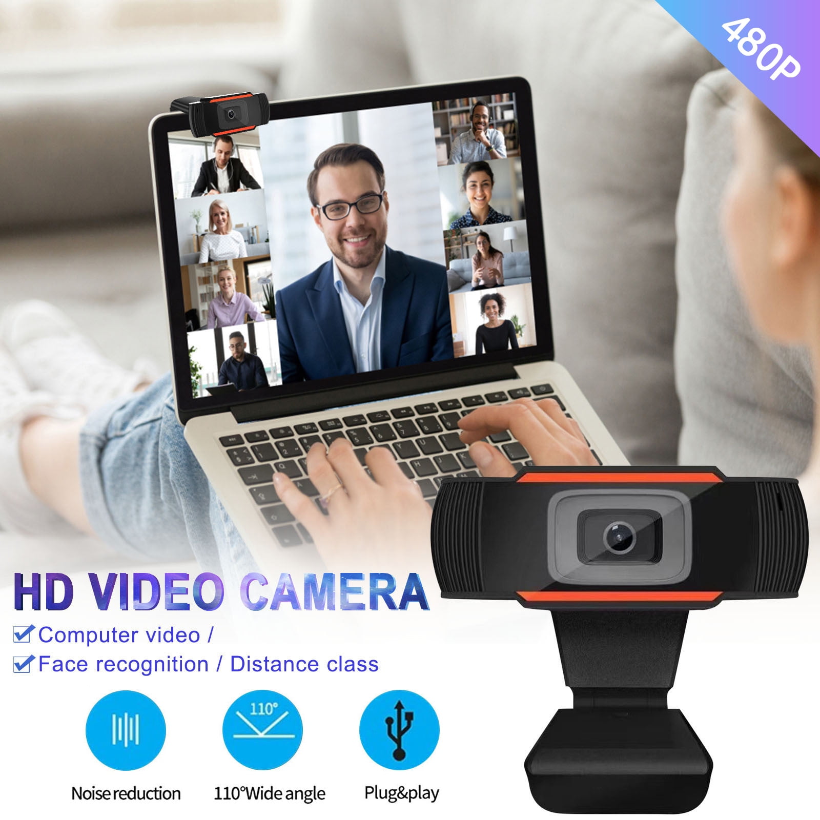 1 Packs 480P Webcam with Microphone, USB Computer Camera for Laptop ...