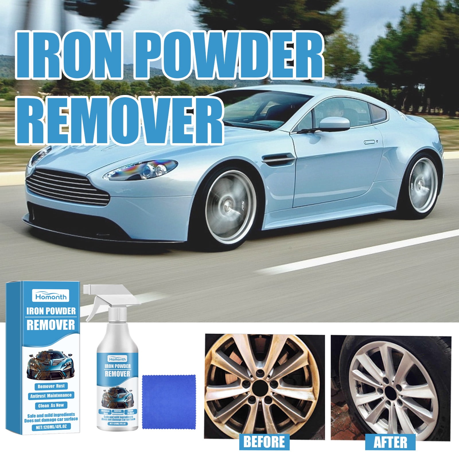 1 Packs Car Paint Rust Remover 120ml - Fast Acting Wheel & Iron Powder ...
