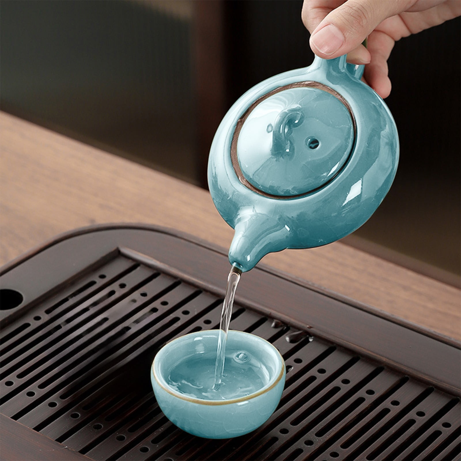 1 Packs Ice Crackle Glaze Ceramic Tea Set with Teapot & 6 Cups ...