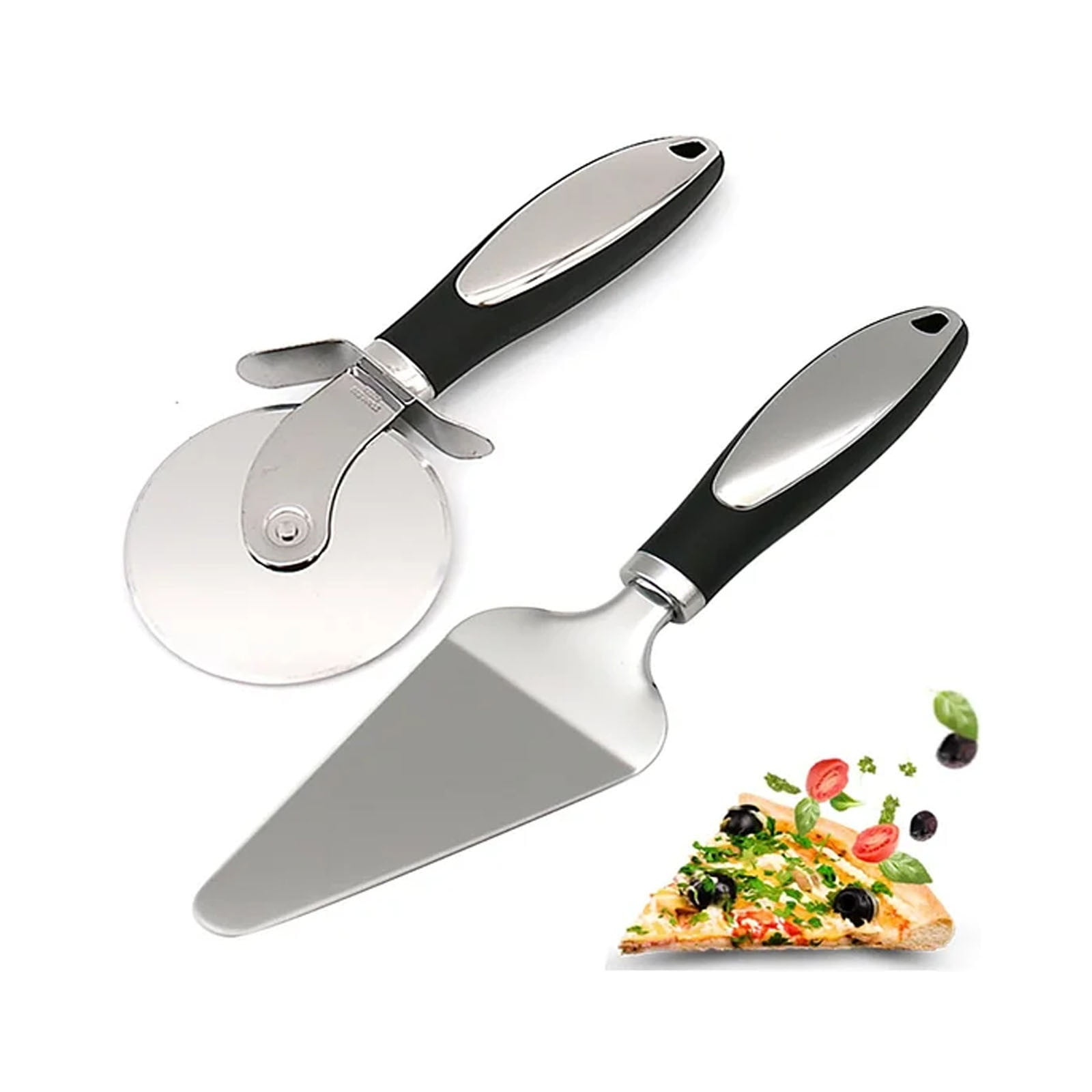 1 Packs Stainless Steel Pizza Cutter and Spatula Set Rotary Dough ...