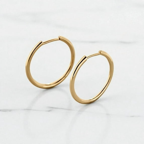 1 Pair 13mm Smooth Hoop Earrings 18K Gold Plated Stainless Steel ...