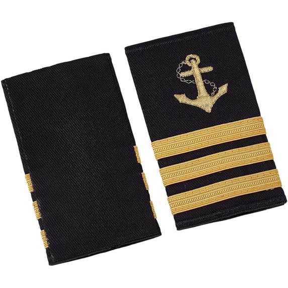 1 Pair 2"x3.5" Navy Captain Epaulettes with Gold Anchor & Three Bars ...
