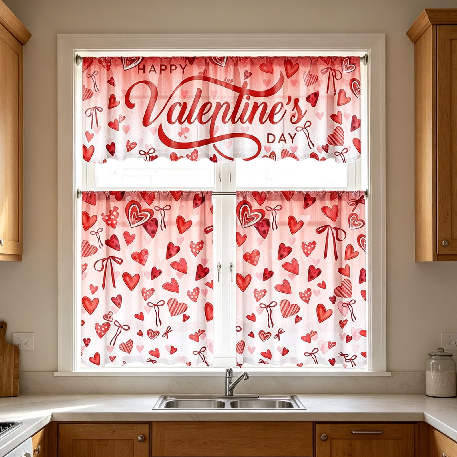 1 Pair 2D Printed Kitchen Short Curtain Panels, Washable Light ...