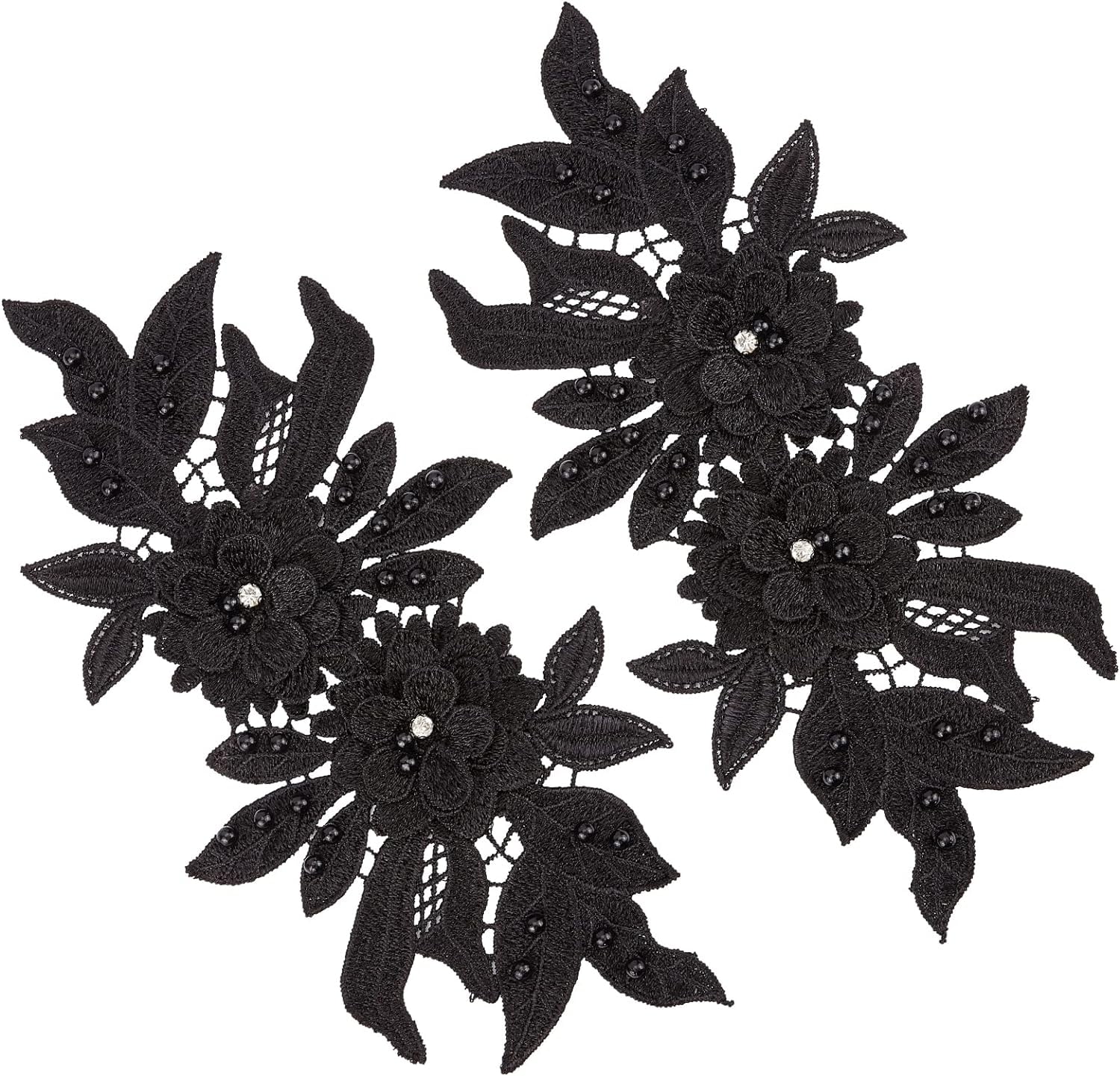 1 Pair 3D Floral Embroidered Lace Applique Flower Bead Patches with ...