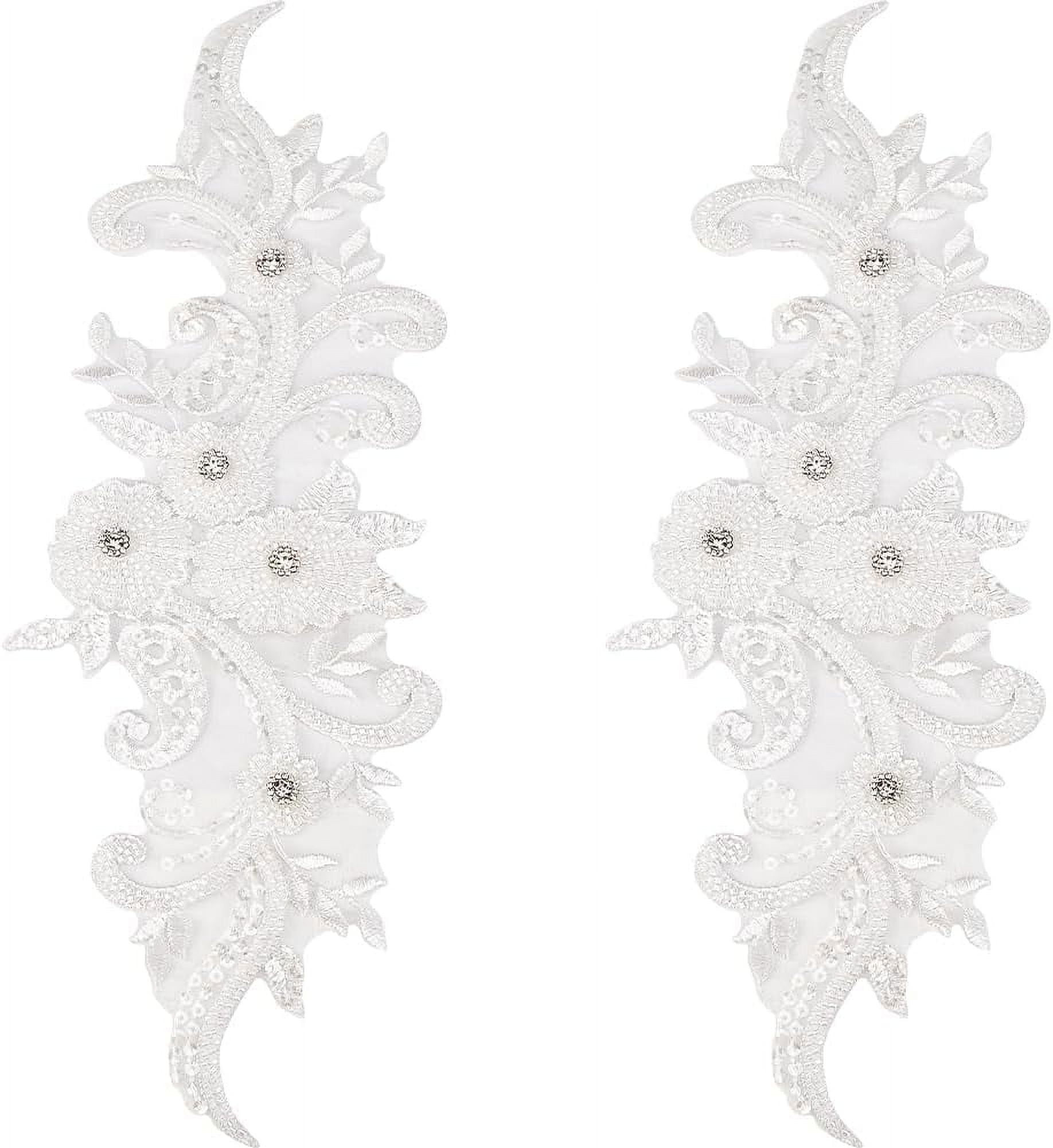 1 Pair 3D Flower Beaded Embroidery Lace Fabric Pearl Bead Applique Sew ...