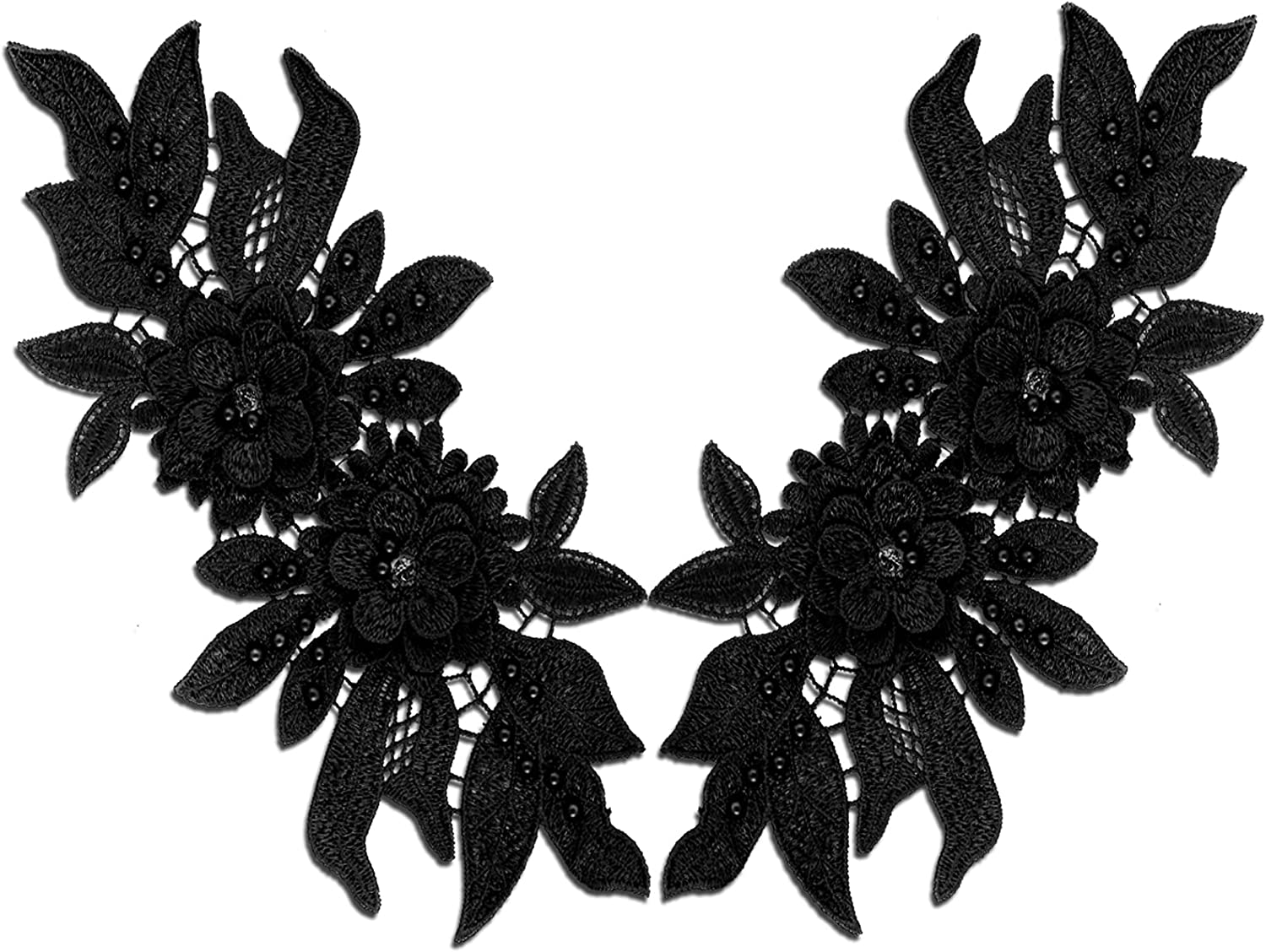 1 Pair 3D Lace Applique, Sew on Flower Bead Patches Embroidery Floral ...