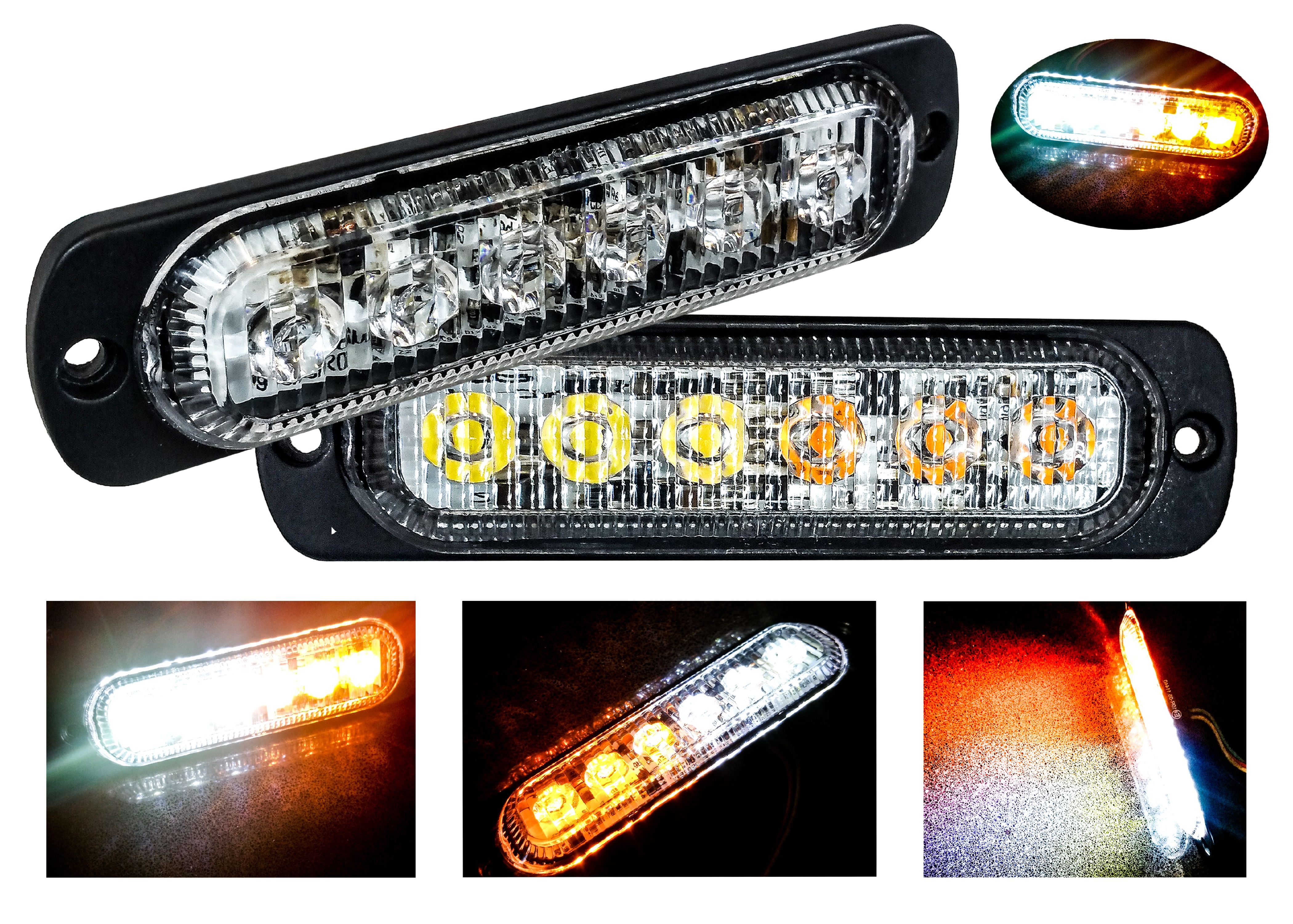 1 Pair 4" White Amber 6-LED Surface Mount Warning Caution Strobe Light ...