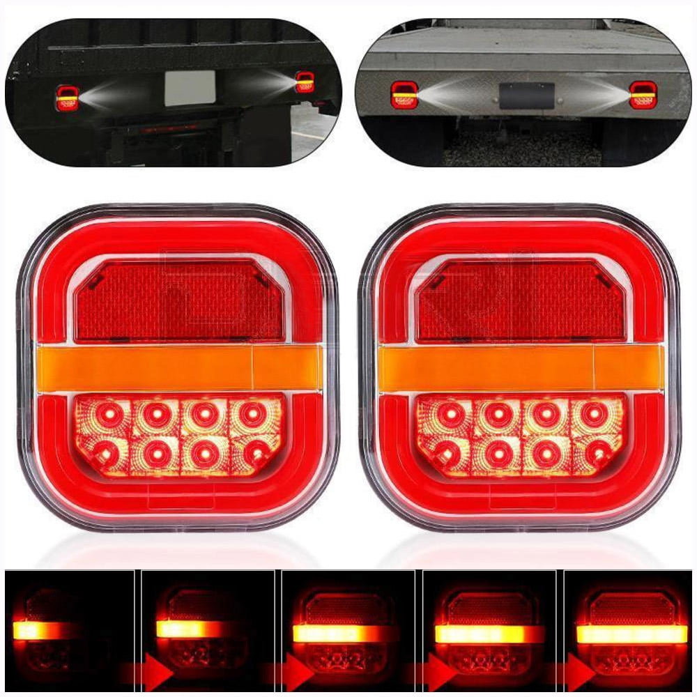 1 Pair 4Inch 28 LED Square Tail Lights 12-24V Waterproof Outstanding ...