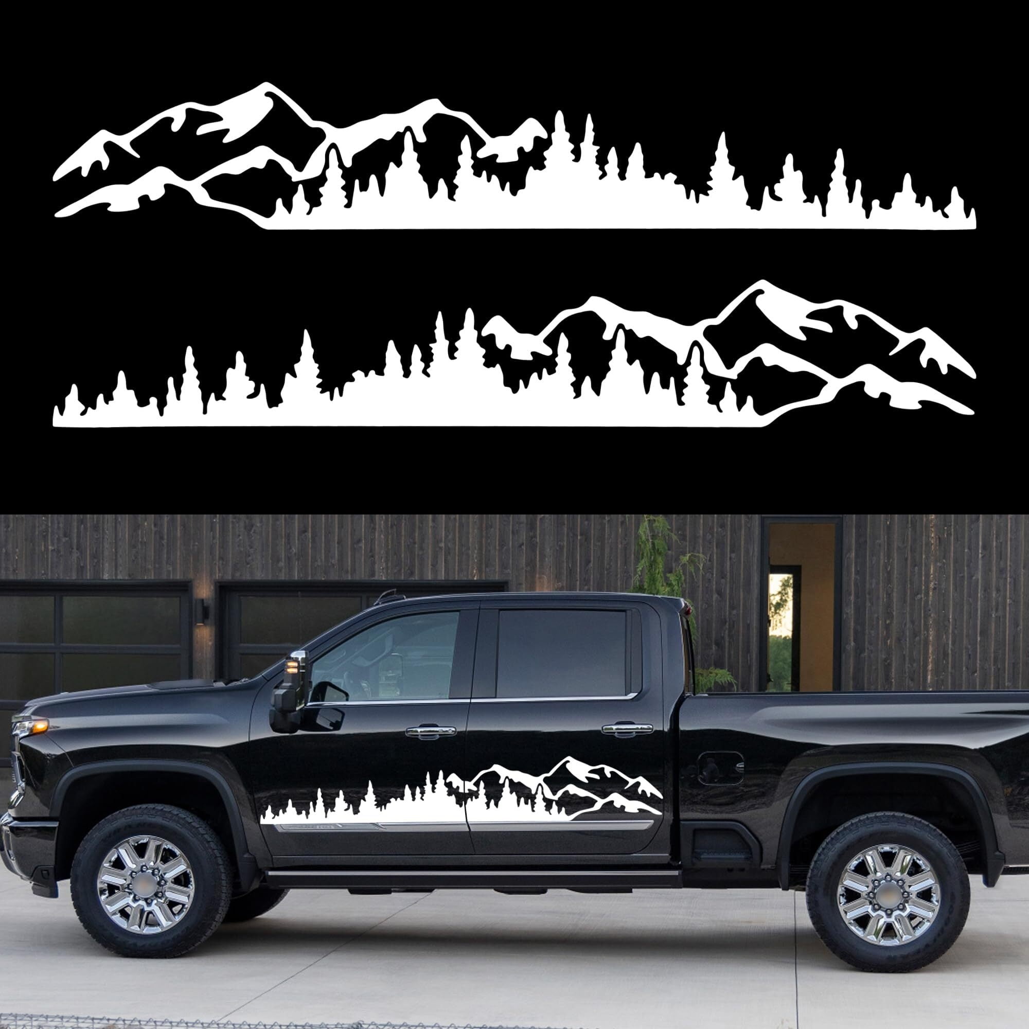 1 Pair 77.4'' Mountain Tree Forest Vinyl Decals for Car Body Door Side ...