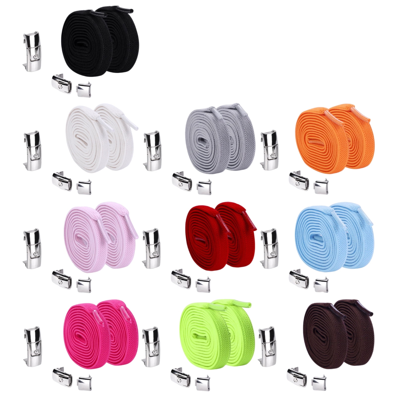 1 Pair 8mm No Tie Shoelaces Buckle Closing Opening Solid Color Flat ...