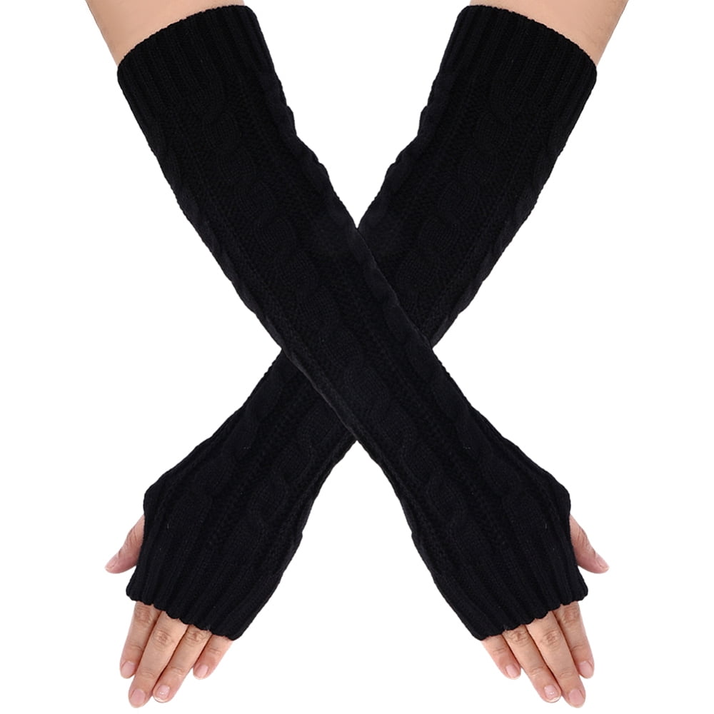 1 Pair Acrylic Fiber Yarn Knitting Fingerless Gloves Long Winter Warm ...