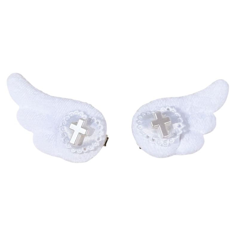 1 Pair Adorable Heart Crucifix Hair Accessory Angel Wing Barrette For ...