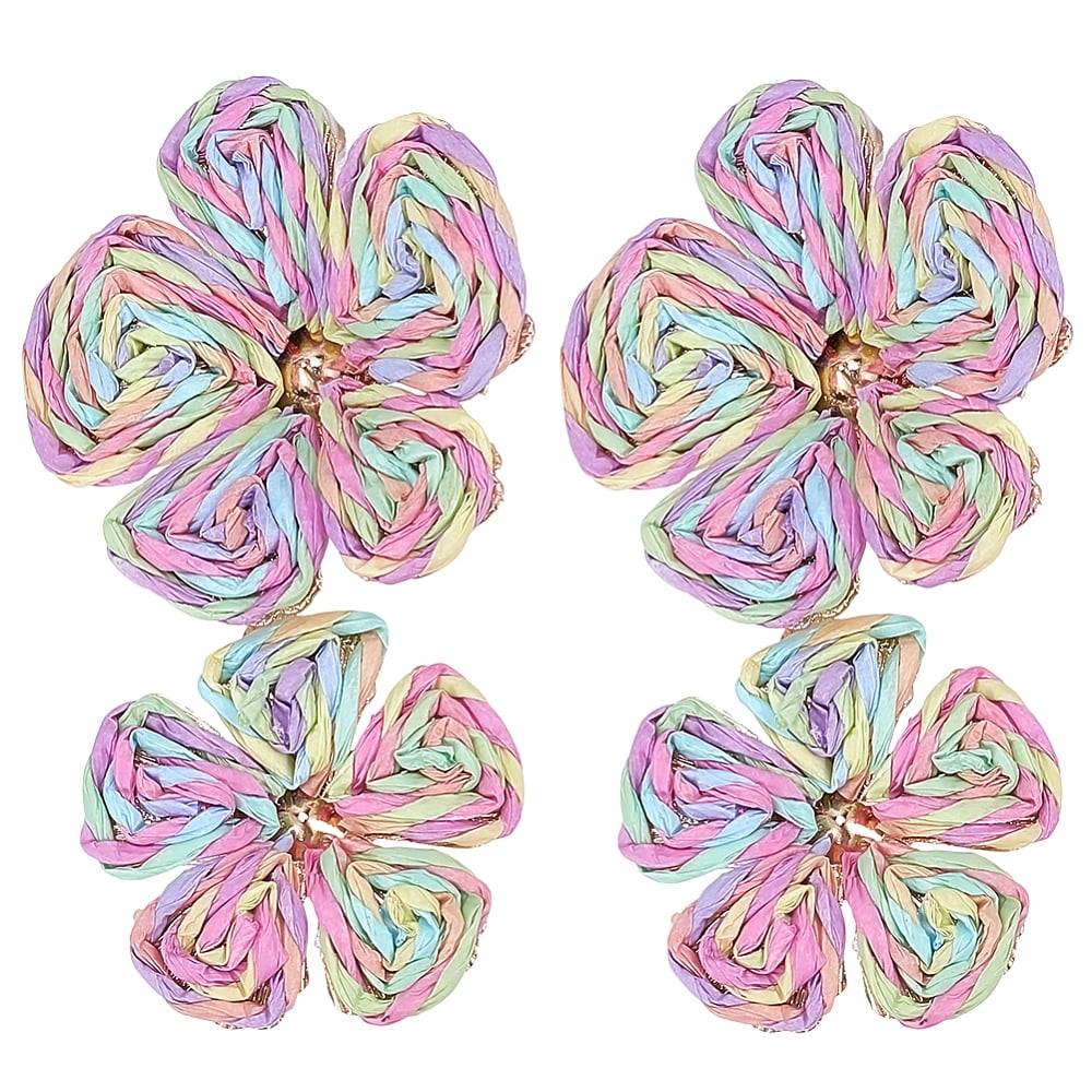 1 Pair Alloy Raffia Grass Stud Earrings Flower Golden Colorful 65x38mm ...