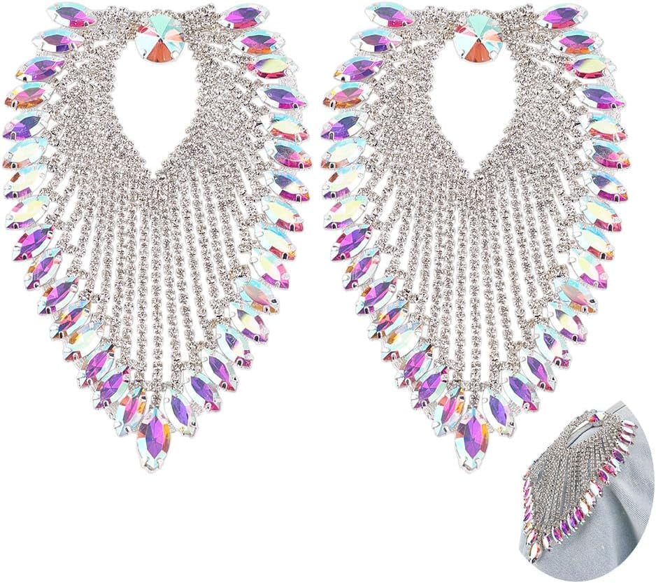 1 Pair Beaded Shoulder Patch Rhinestone Shoulder Badge Detachable Leaf ...