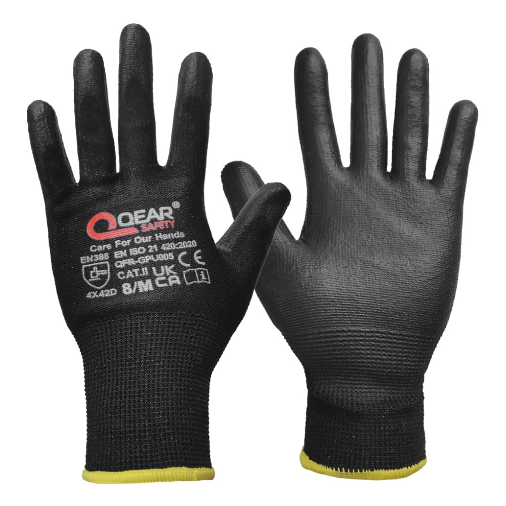 Qear Black HPPE Cut 5 Work Gloves, Thin Breathable PU Palm, Size S ...
