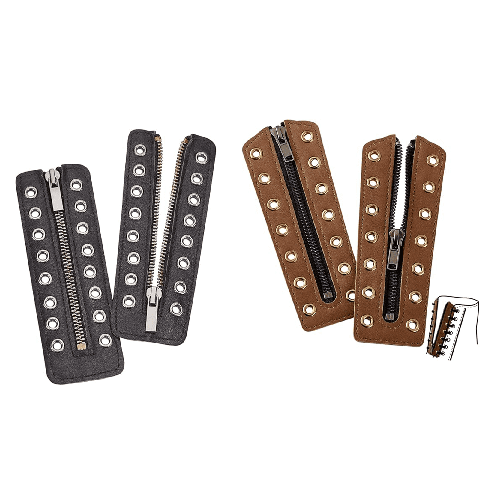 1 Pair Black Leather Boot Zipper Shoelaces, Metallic Leather Boot ...