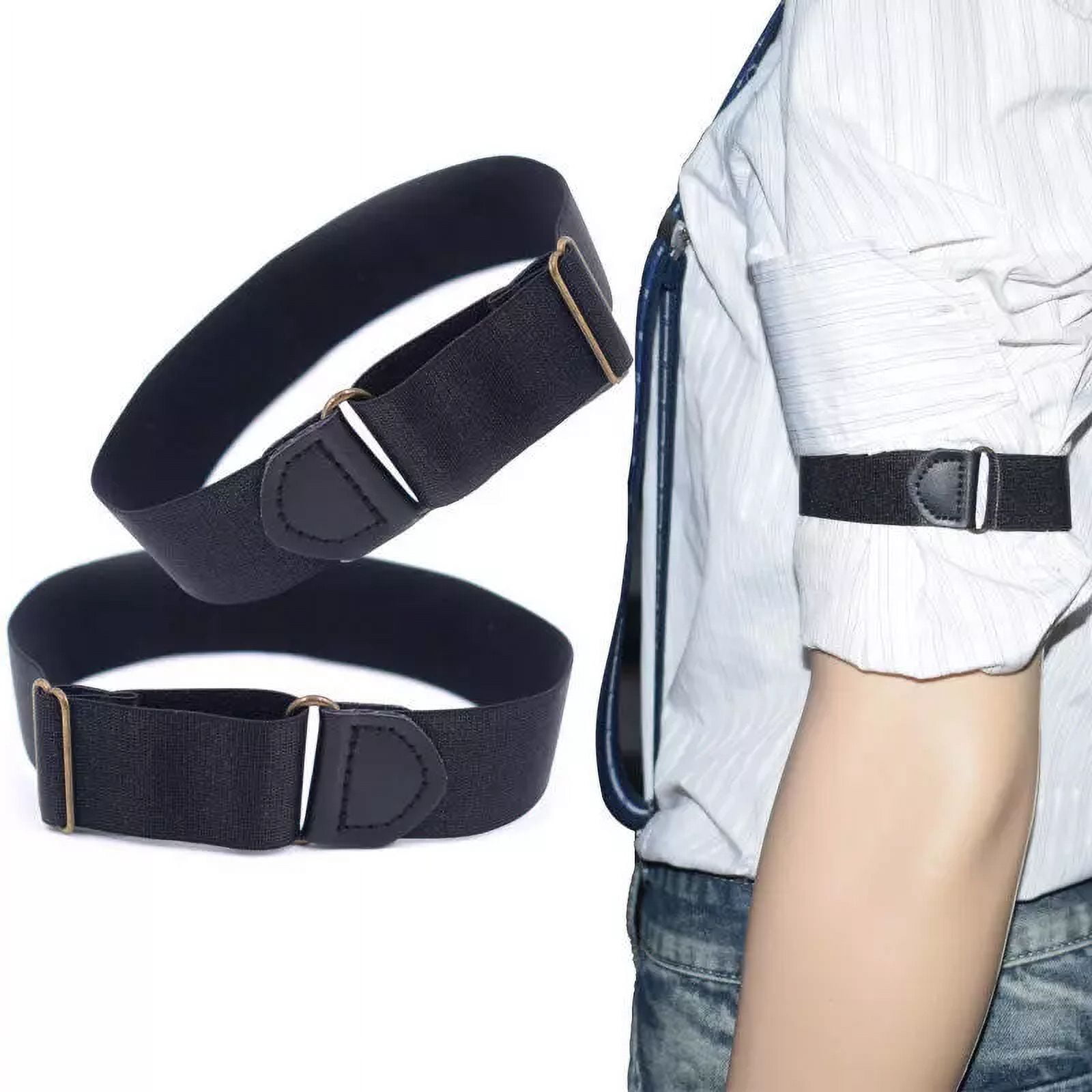 1 Pair Black Sleeve Garters for Men Elastic Black Arm Band Stretchy ...
