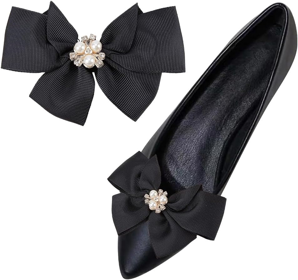 1 Pair Bowknot Shoes Clips Pearl Shoe Removable Shoe Charms Buckle ...