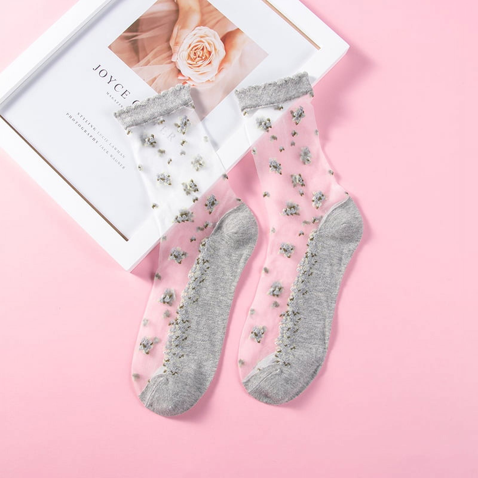 1 Pair Breathable Ultra Thin Socks Summer Women Transparent Lace Silk ...
