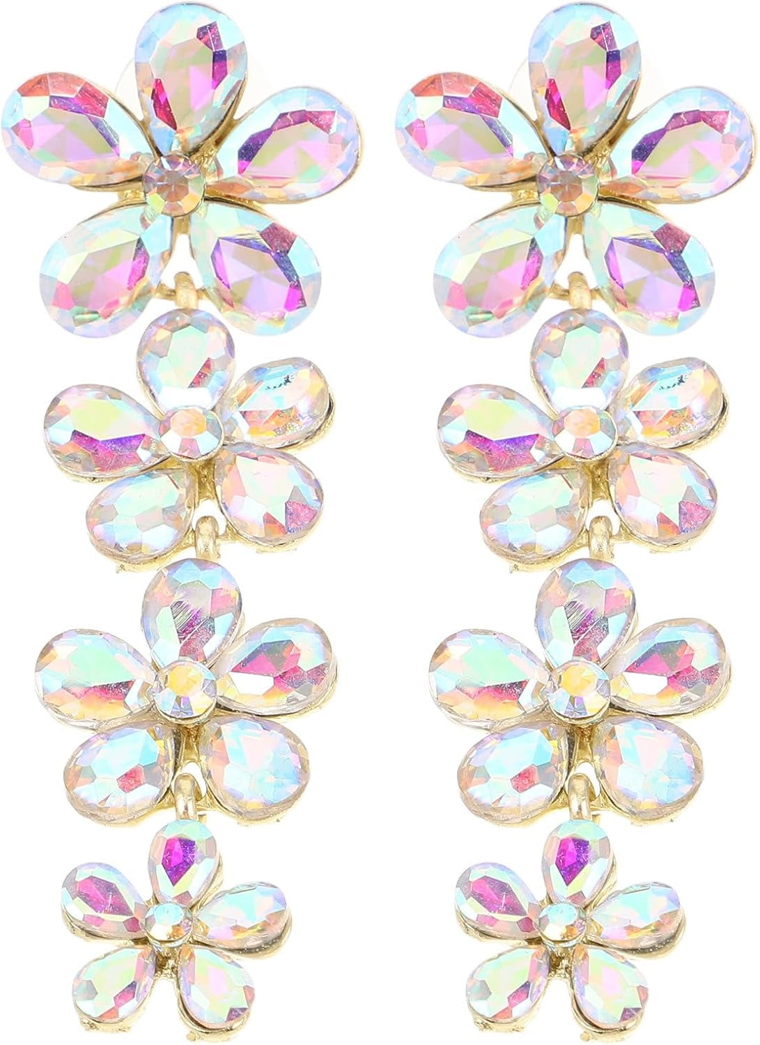 1 Pair Bridal Long Floral Earrings Flower Drop Dangle Earrings For ...
