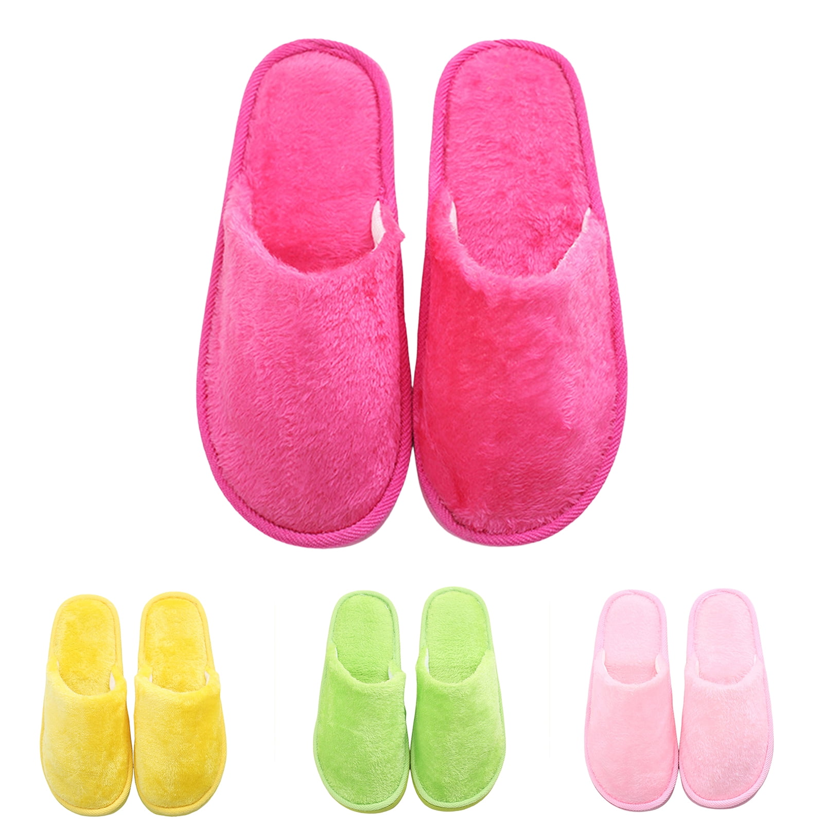 1 Pair Candy Color Anti-skid Soft Outsole Round Toe Plush Slippers ...
