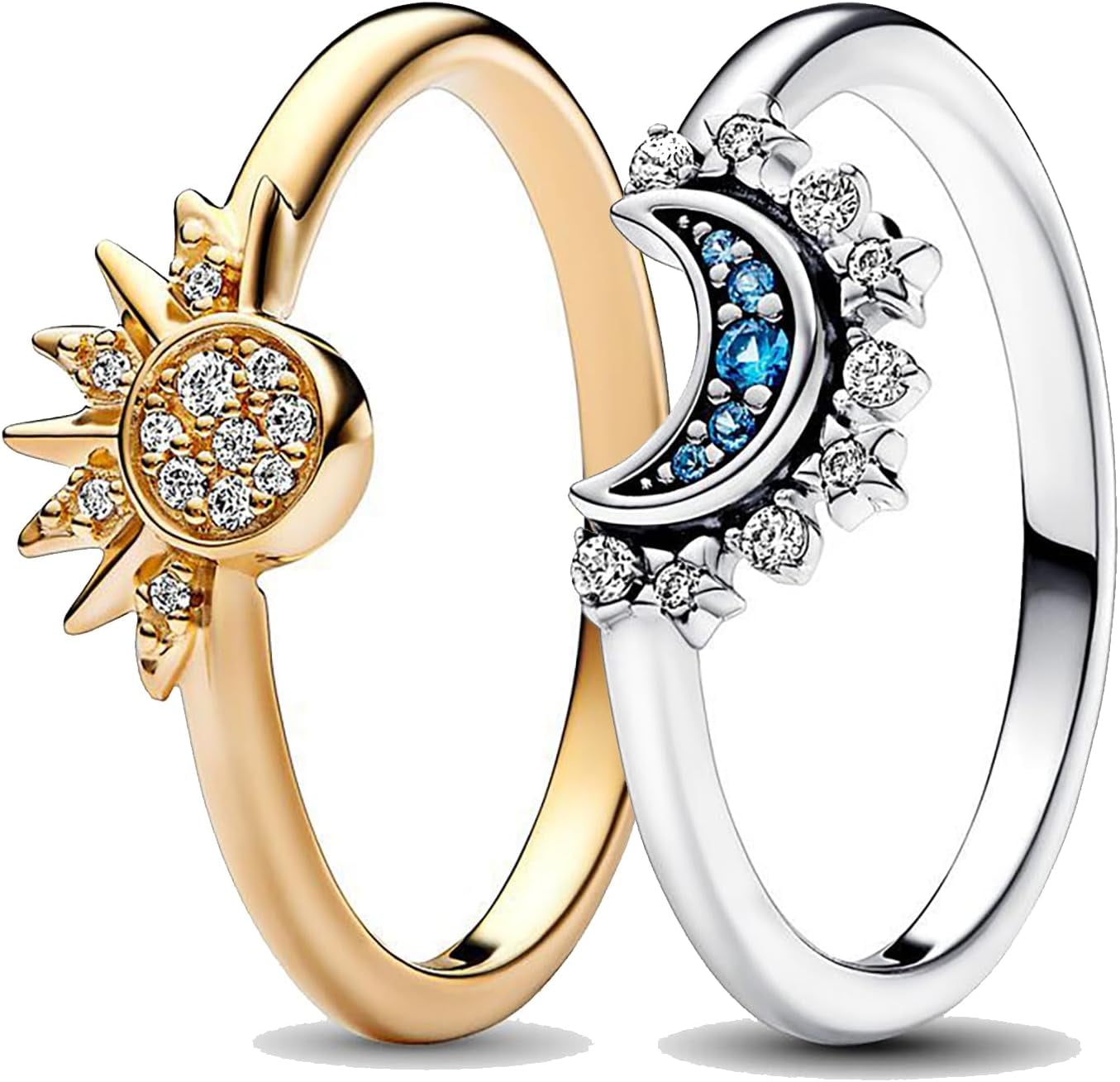 1 Pair Celestial Sun and Moon Ring Set for Women 14K Gold/Silver Plated Sparkling Sun and Moon ...