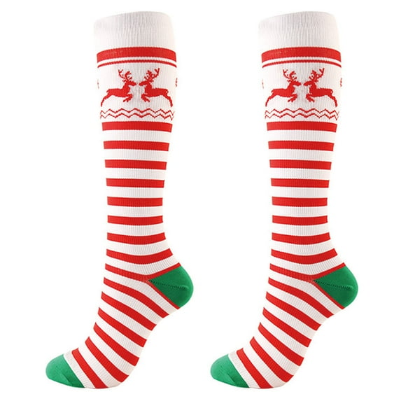 1 Pair Christmas Compression Socks Cartoon Pattern Thigh High Socks ...