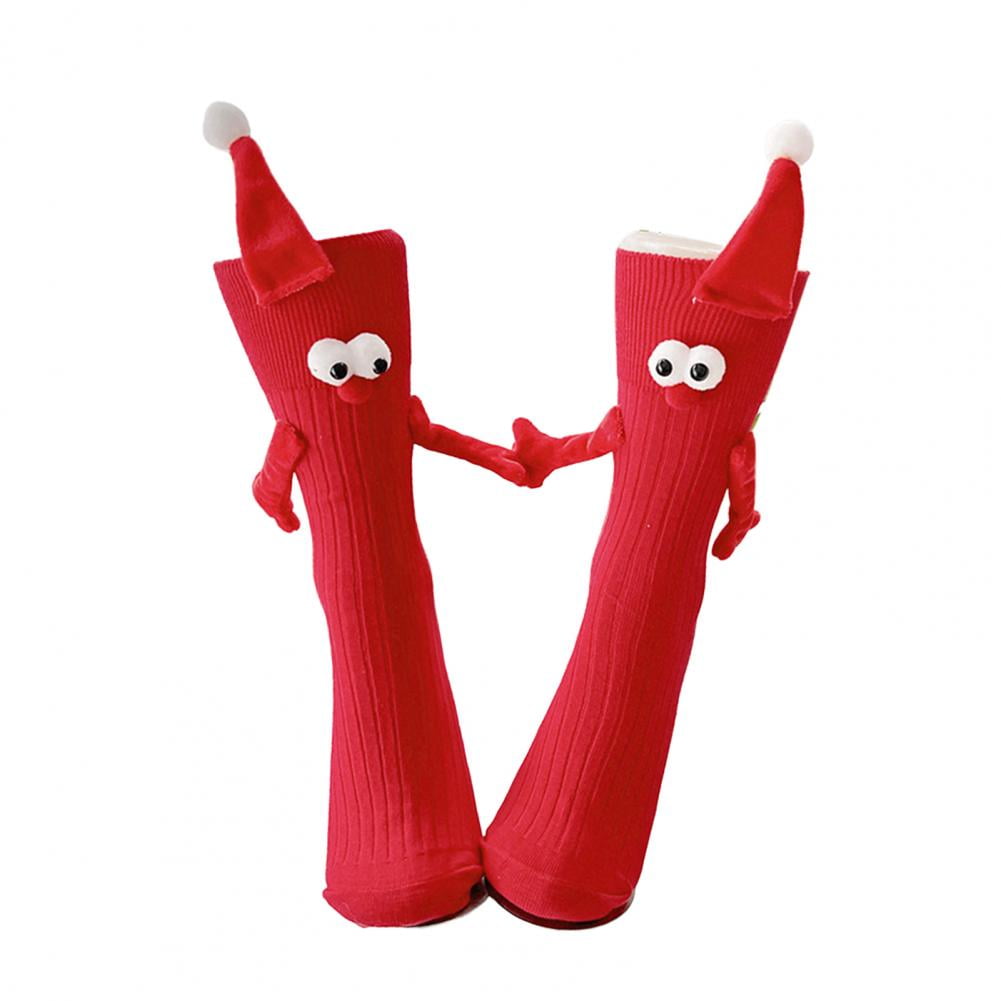 1 Pair Christmas Couple Socks Magnetic Hand-linking Festive Mid-tube ...