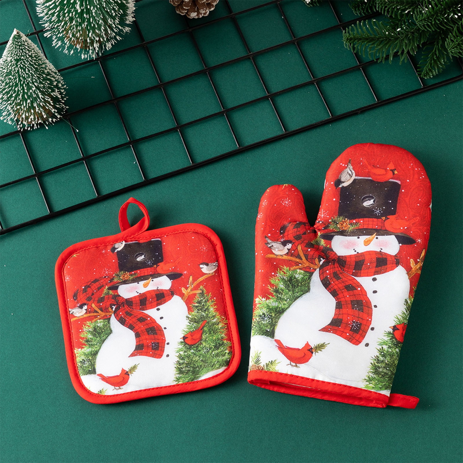 1 Pair Christmas Oven Mitts – Santa & Snowman Xmas Tree Kitchen Gloves ...