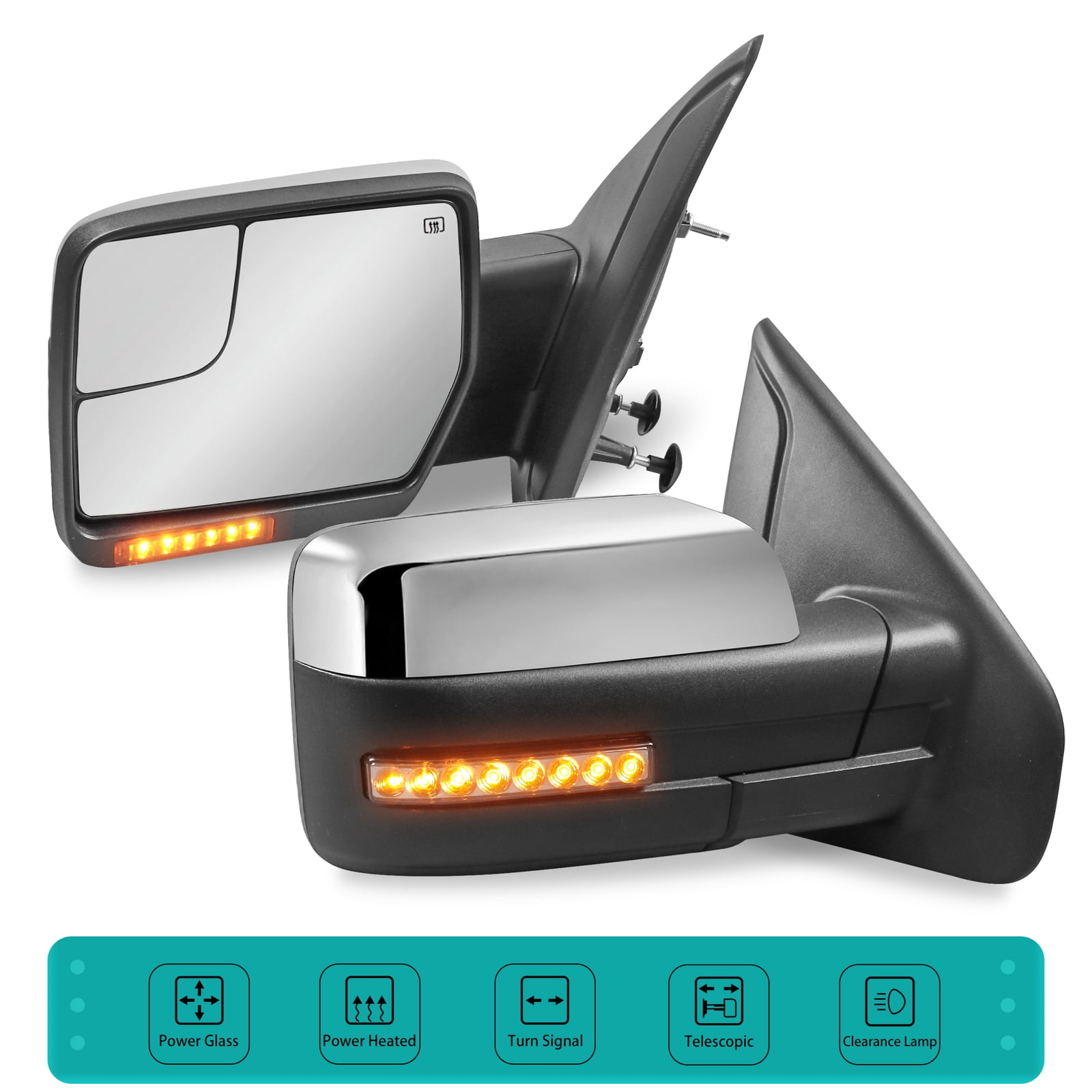 1 Pair Chrome Tow Side View Mirrors For 04-14 Ford F-150 with ...