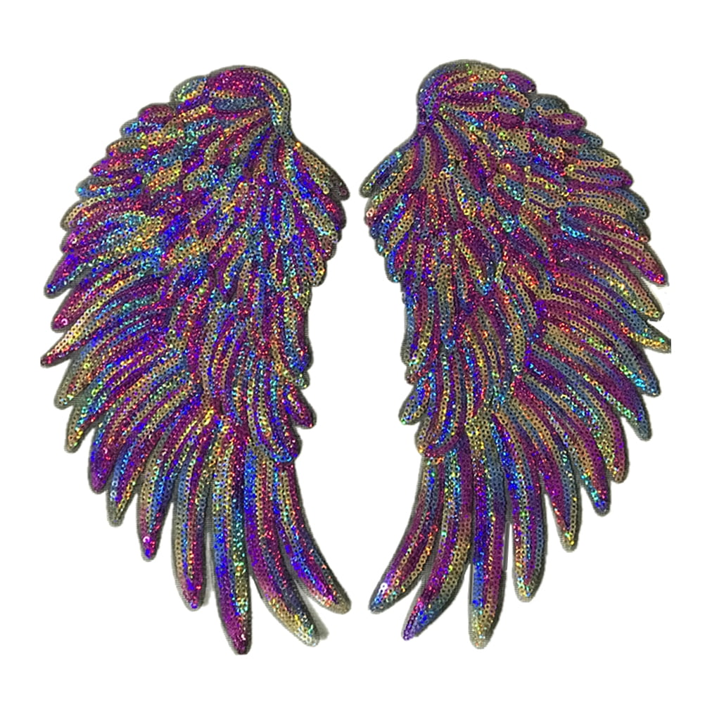 1 Pair Colorful Embroidered Sequin Wings Patches for DIY Applique ...