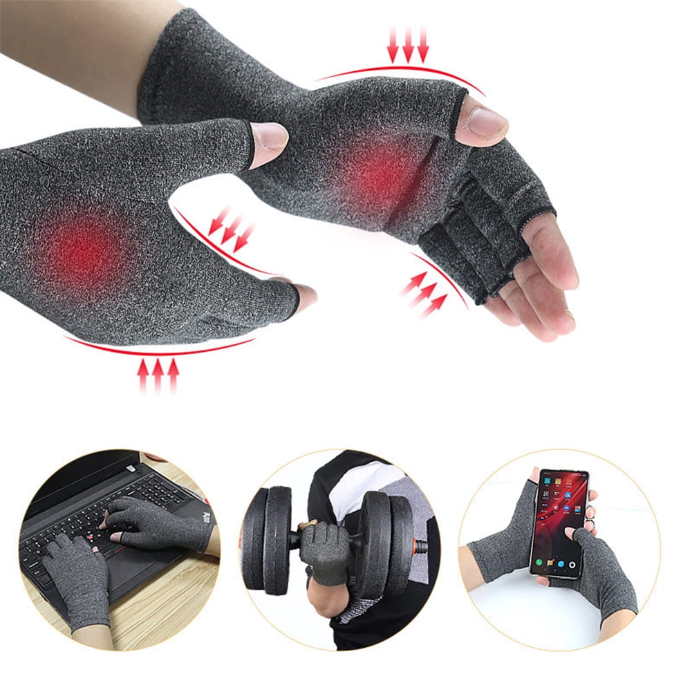 1 Pair Compression Arthritis Gloves Half Finger Joint Ache Pain Relief ...