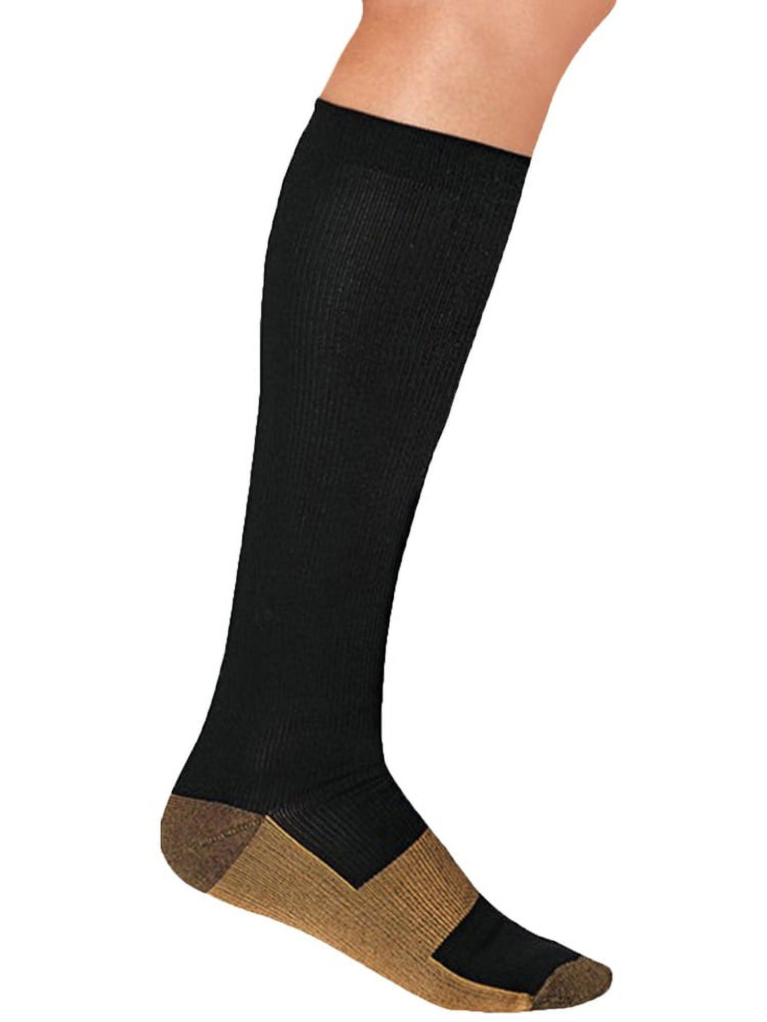 1 Pair Copper Compression Socks Black Knee High for Women & Men Anti ...