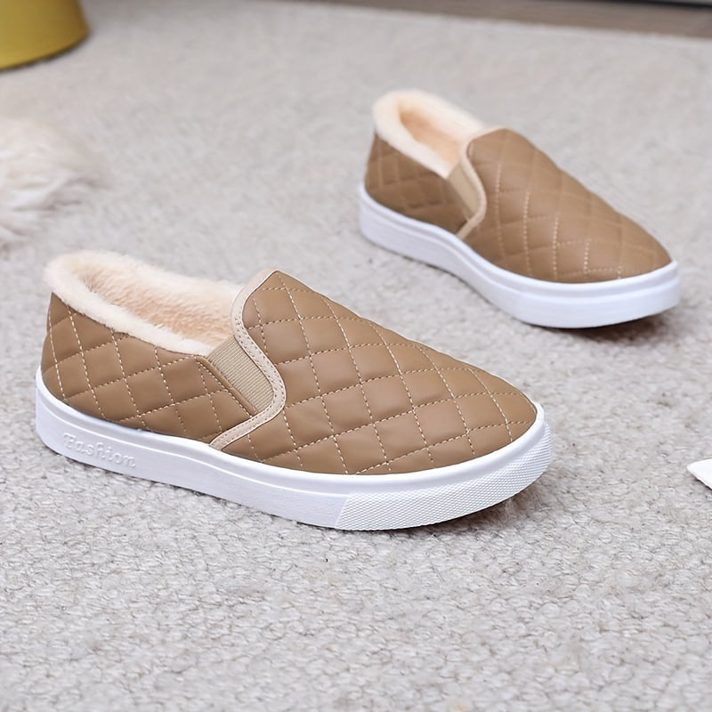 1 Pair Cozy Plaid Flannel-Lined Women'S Slip-On Walking Shoes, Low Top ...