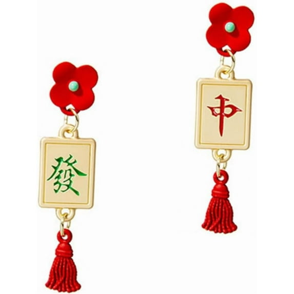 1 Pair Creative Mahjong Shape Earrings for Women Festive Design for ...