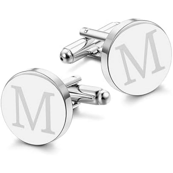 1 Pair Cuff Links Mens Accessories Jewelry Classic Initial Cufflinks with Gift Box Silver Black ...
