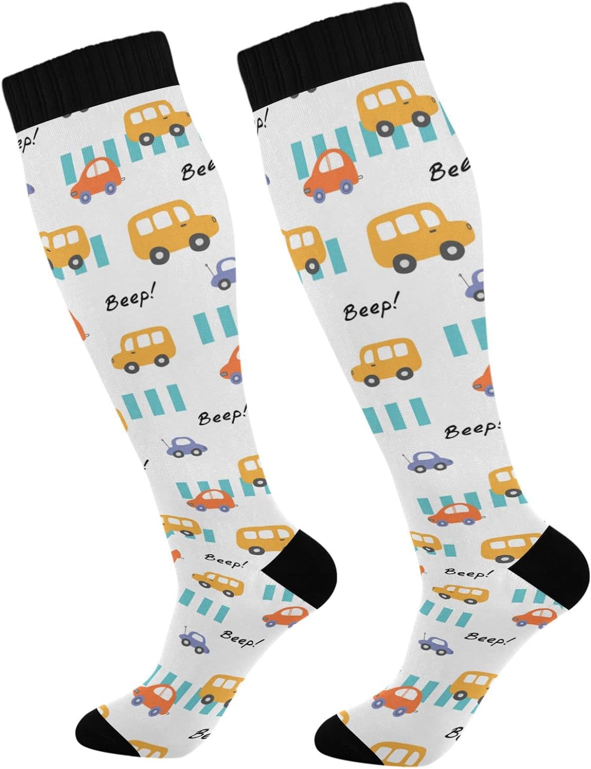 1 Pair Cute Cars Compression Socks 20-30mmHg Knee High Women Socks Tube ...